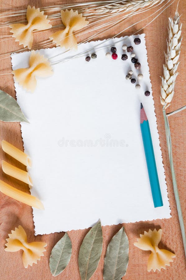 Cardboard Card with Decorative Frame of Pasta and Spices Stock Photo ...