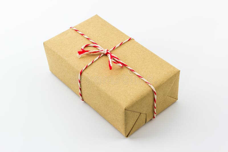 Cardboard Carton Wrapped with Brown Paper, Tied with String. Stock ...