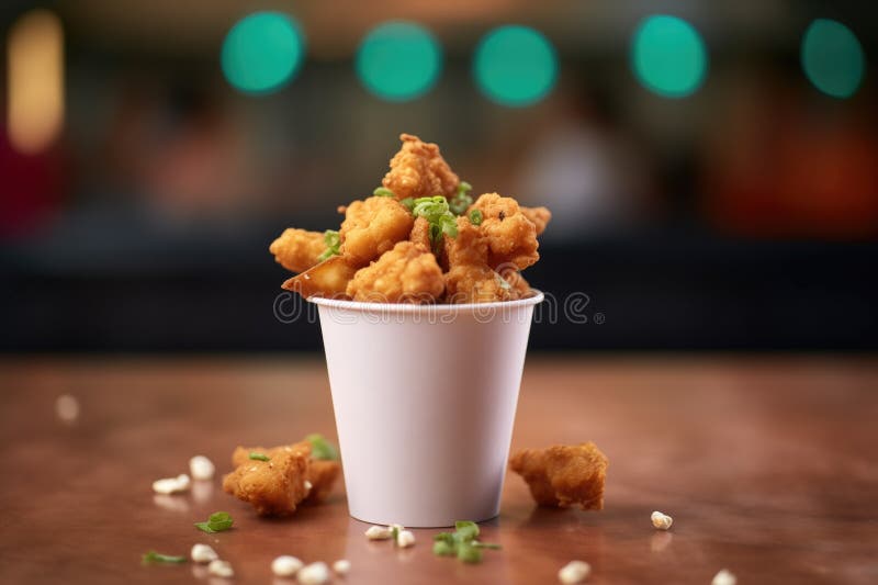 Cardboard Cup of Crispy Chicken Popcorn Bites on a Table Stock Image ...