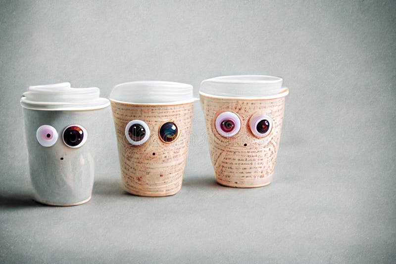 Cardboard Cups for Coffee Cups with Eyes 3d Drawing. Generative AI ...