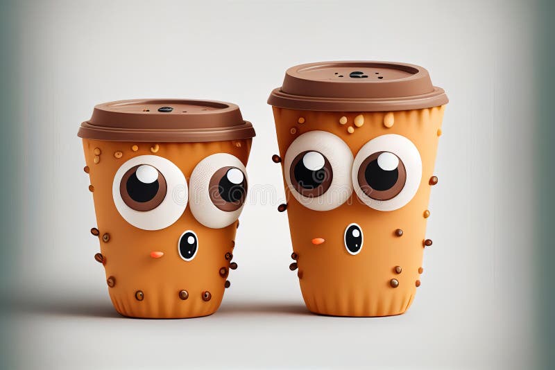 Cardboard Cups for Coffee Cups with Eyes 3d Drawing. Generative AI ...