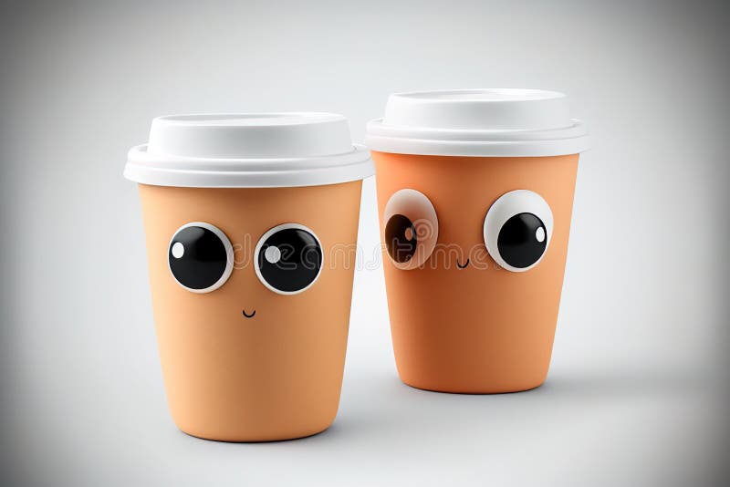 Cardboard Cups for Coffee Cups with Eyes 3d Drawing. Generative AI ...