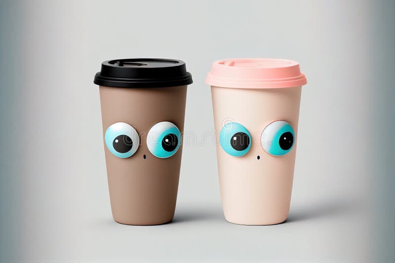 Cardboard Cups for Coffee Cups with Eyes 3d Drawing. Generative AI ...