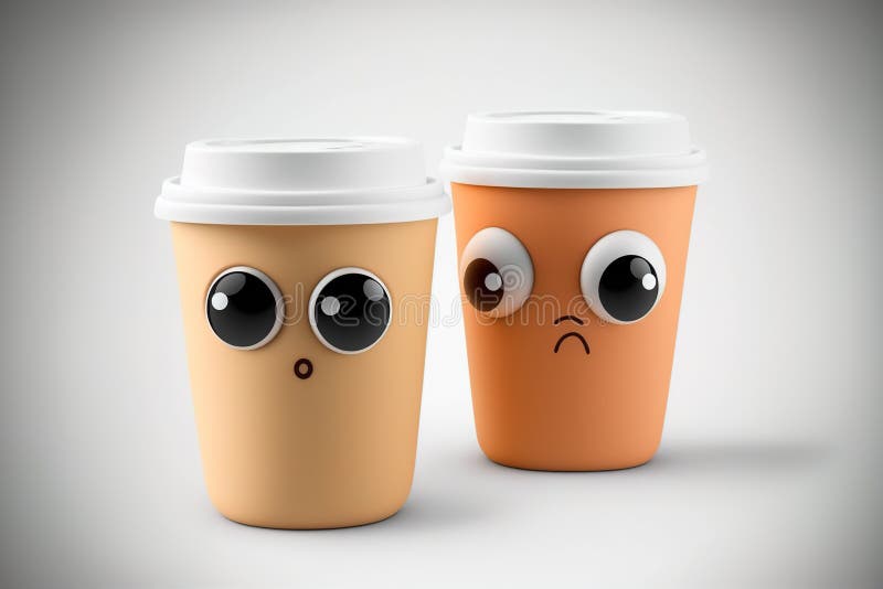 Cardboard Cups for Coffee Cups with Eyes 3d Drawing. Generative AI ...