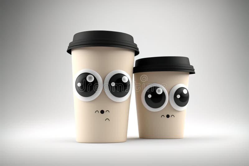 Cardboard Cups for Coffee Cups with Eyes 3d Drawing. Generative AI ...