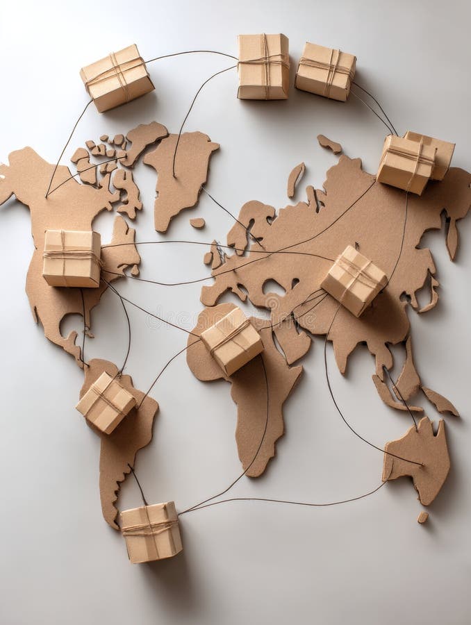 Cardboard Cutout World Map with Connecting Boxes Illustrating Global ...