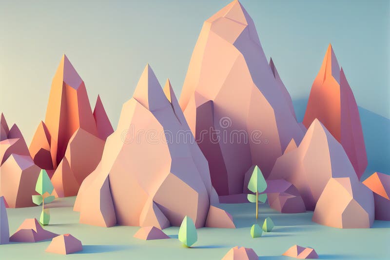 Cardboard 3d Mountains in Pink. Generative AI Stock Illustration ...