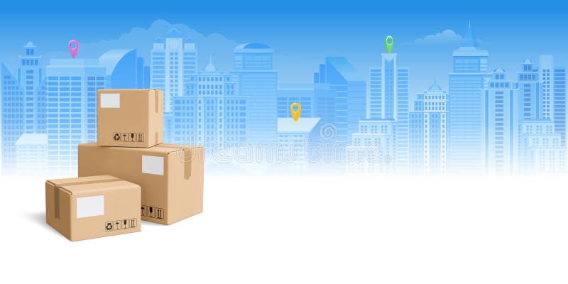 Cardboard Delivery Boxes Stack Banner Template Stock Vector ...