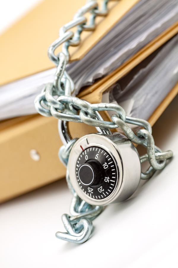 Cardboard Document Folders Locked with Chain and Padlock Stock Photo ...
