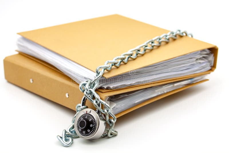 Cardboard Document Folders Locked with Chain and Padlock Stock Photo ...