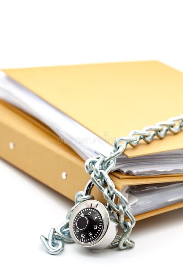 Cardboard Document Folders Locked with Chain and Padlock Stock Image ...