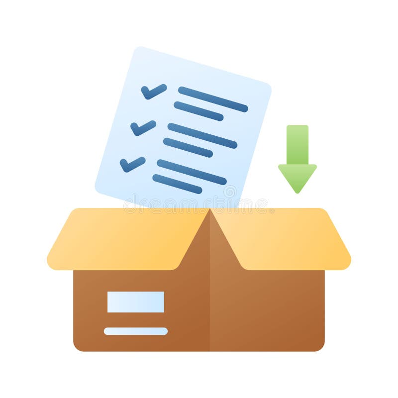 Cardboard Down Arrow Concept Icon of Order Fulfillment, Package ...