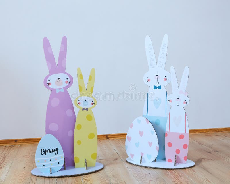 Cardboard Easter Bunnies. Easter Decor for Party Stock Photo - Image of ...