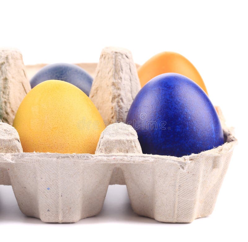 Cardboard Egg Box with Easter Colored Eggs Stock Image - Image of ...