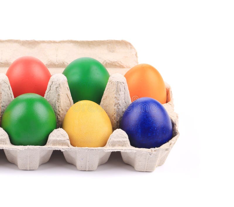 Cardboard Egg Box with Easter Colored Eggs. Stock Photo - Image of ...