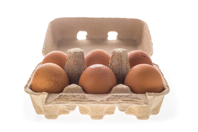 Cardboard Egg Box With Six Brown Eggs Isolated Stock Image - Image of ...