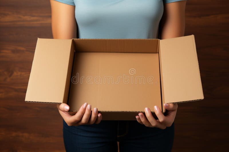 Cardboard Embrace Female Hands Cradle an Open Empty Brown Box Stock ...