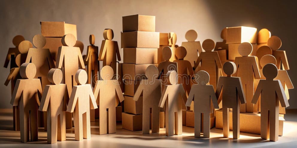Cardboard Figures Surrounding a Stack of Cardboard Boxes Represent ...