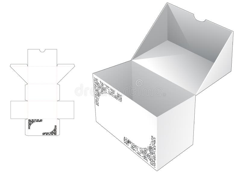Flip Box with Hidden Stenciled Pattern Die Cut Template and 3D Mockup ...