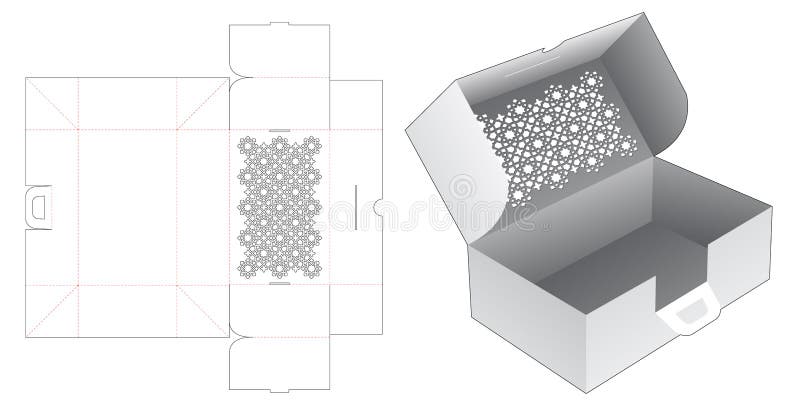 Cardboard Folding Handle Box Stenciled Pattern Die Cut Template and 3D ...