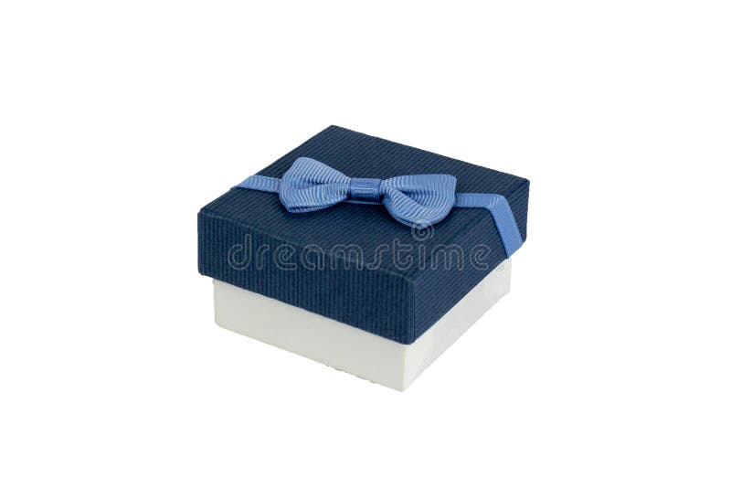 Cardboard Gift Box with a Dark Blue Lid and a Blue Bow Stock Image ...