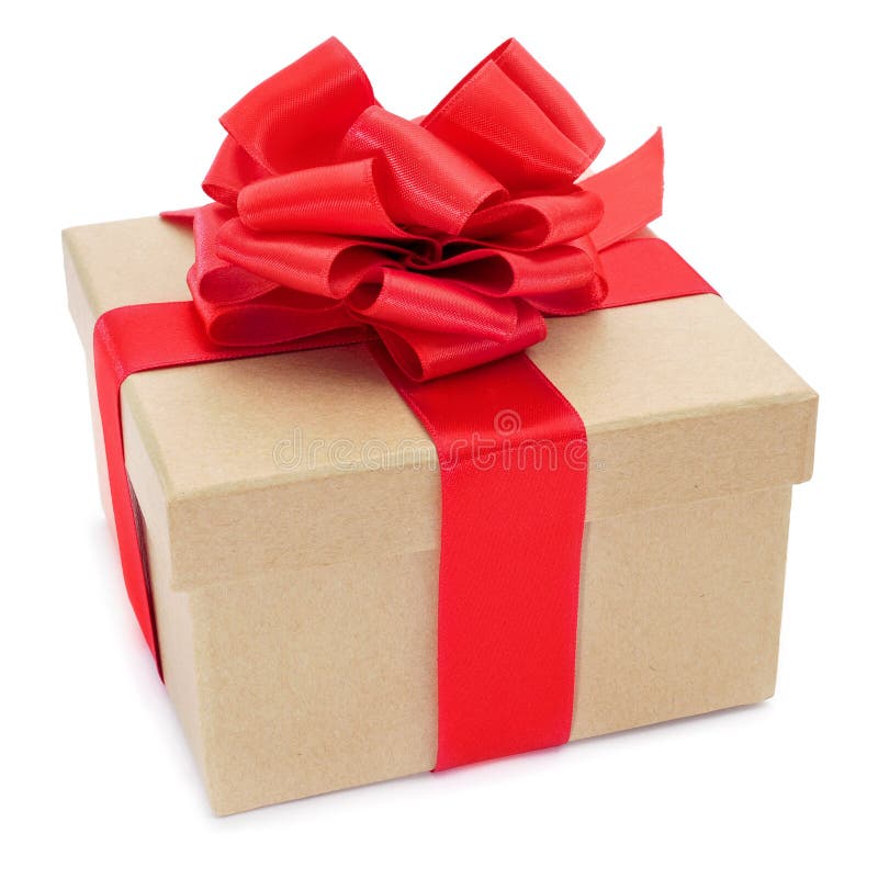 Cardboard Gift Box with a Red Ribbon Bow Stock Photo - Image of brown ...
