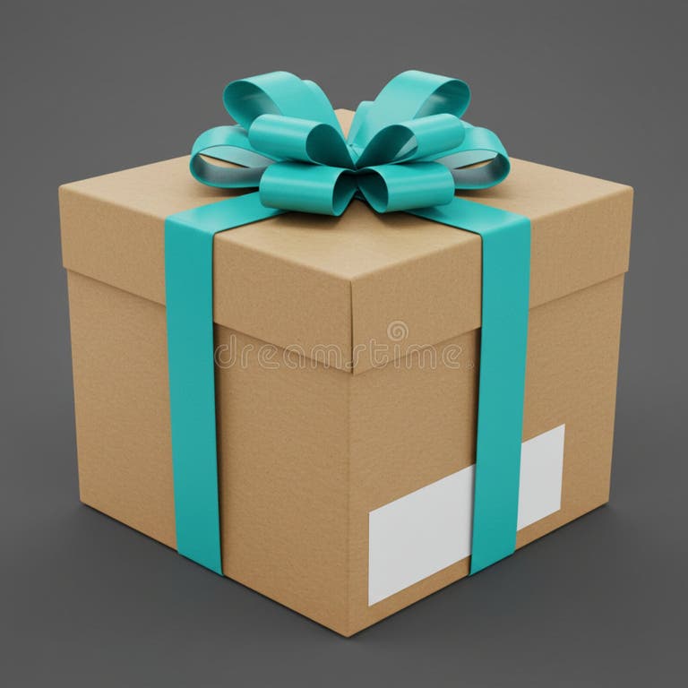 A Cardboard Gift Box Sits on a Plain Surface, Wrapped with a Teal ...