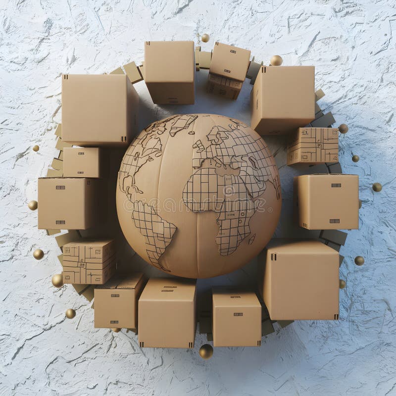 Cardboard Globe with Boxes, Representing Global Connections or ...
