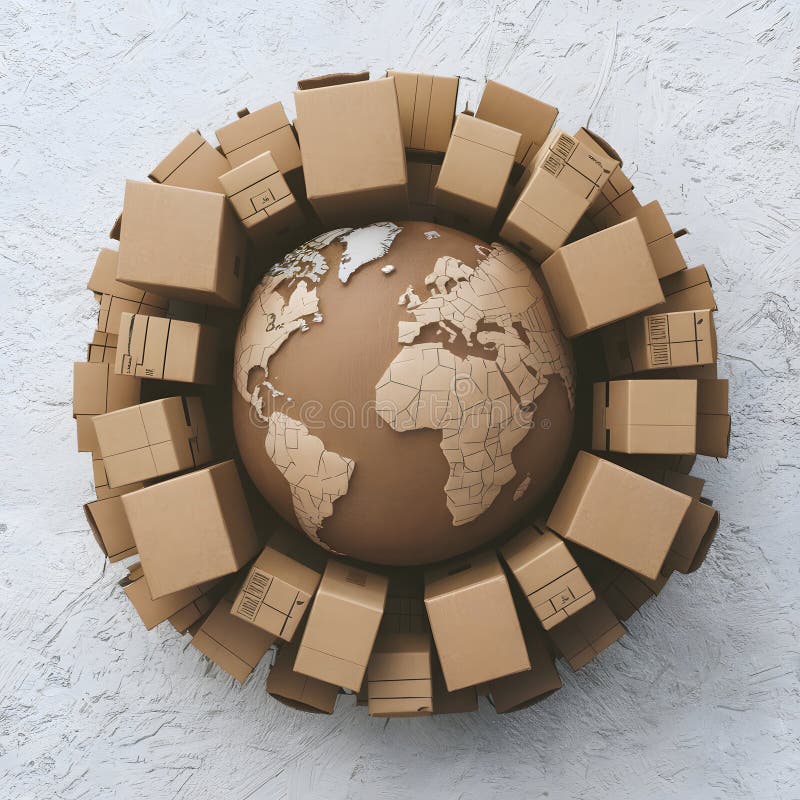 Cardboard Globe with Boxes, Representing Global Connections or ...