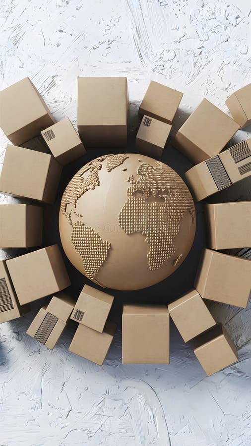 Cardboard Globe with Boxes, Representing Global Connections or ...