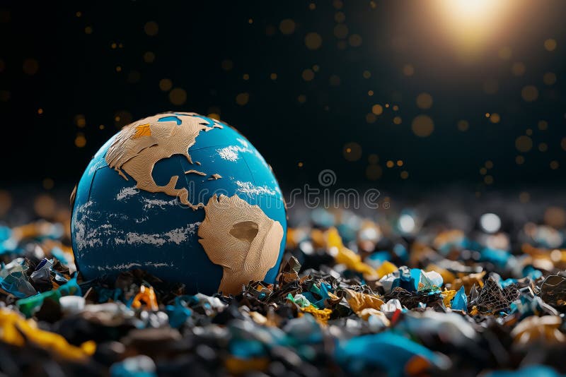 Cardboard Globe Representing Earth Surrounded by Colorful Waste ...