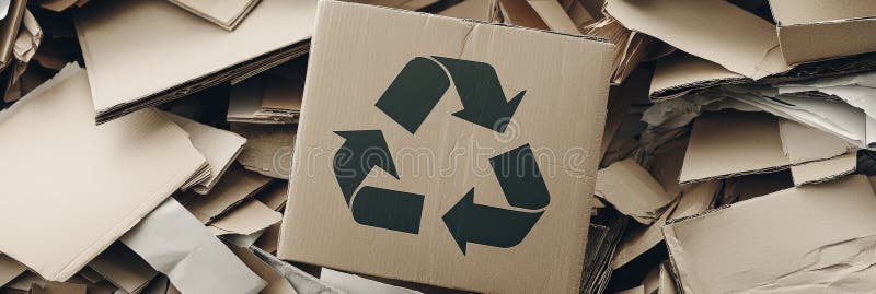 Cardboard with Green Recycle Symbol among Cardboard Pile Stock ...