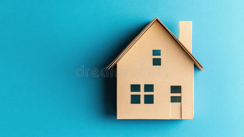 A Cardboard House on a Blue Background Stock Illustration ...