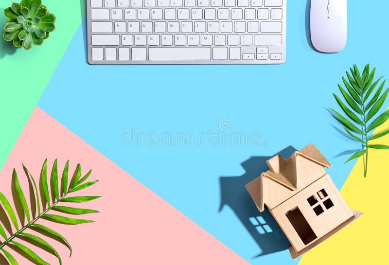 Cardboard House with Computer Keyboard Stock Photo - Image of flat ...
