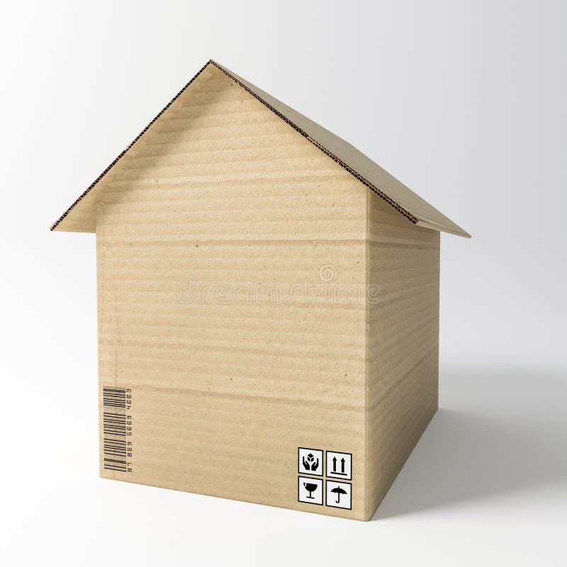 Cardboard House Isolated on White Background Stock Illustration ...