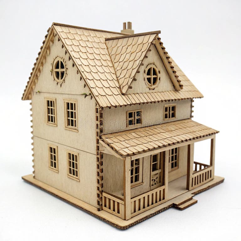 Cardboard House Model Isolated on White Background Stock Illustration ...