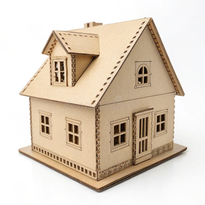 Cardboard House Model Isolated on White Background Stock Illustration ...
