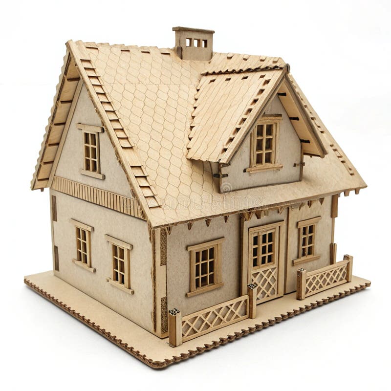 Cardboard House Model Isolated on White Background Stock Illustration ...