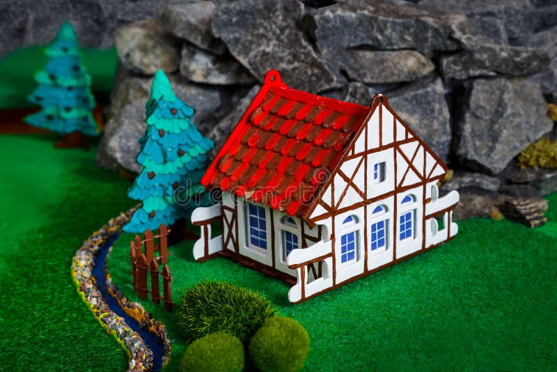 Cardboard House in a Toy Landscape Stock Photo - Image of idea, house ...
