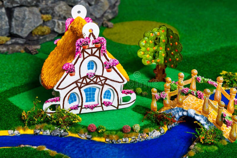 Cardboard House in a Toy Landscape Stock Image - Image of mansion, home ...