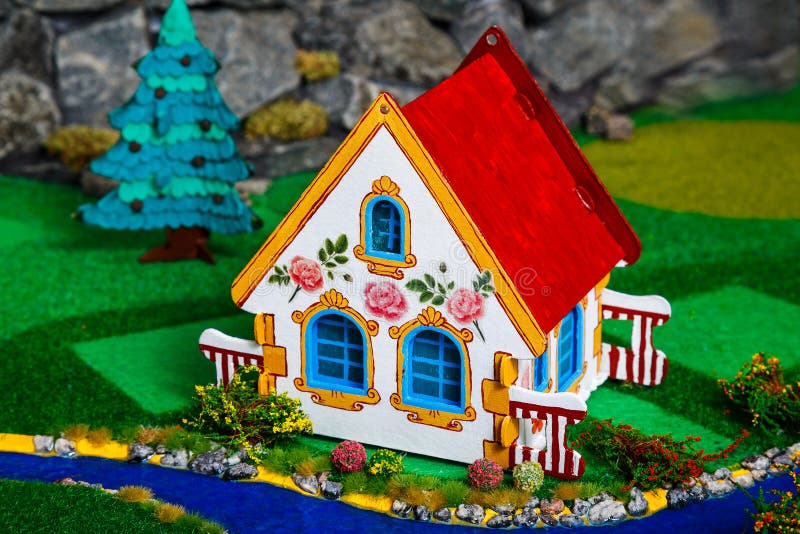 Cardboard House in a Toy Landscape Stock Image - Image of alternative ...