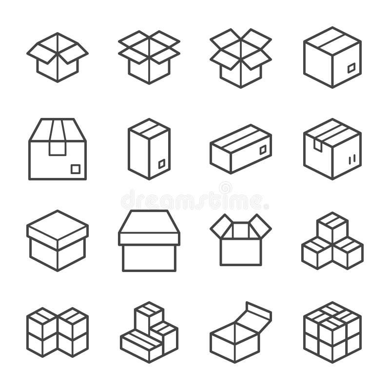 Cardboard and Parcel Icon Set Stock Vector - Illustration of mail ...