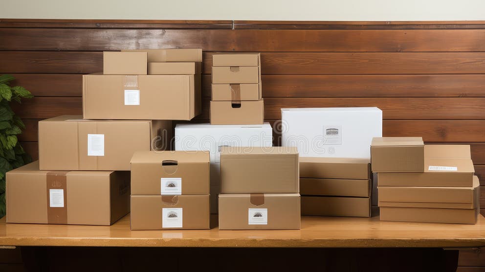 Cardboard mailing box stock illustration. Illustration of shelf - 361822675