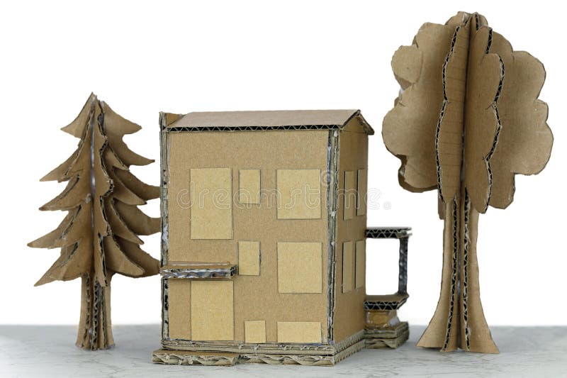 Cardboard Model of a Detached House and Trees Stock Photo - Image of ...