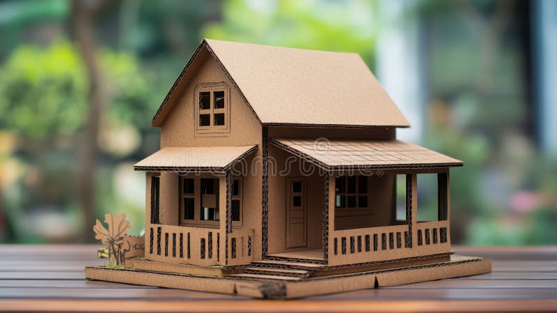 A Cardboard Model of a House on a Table Stock Illustration ...