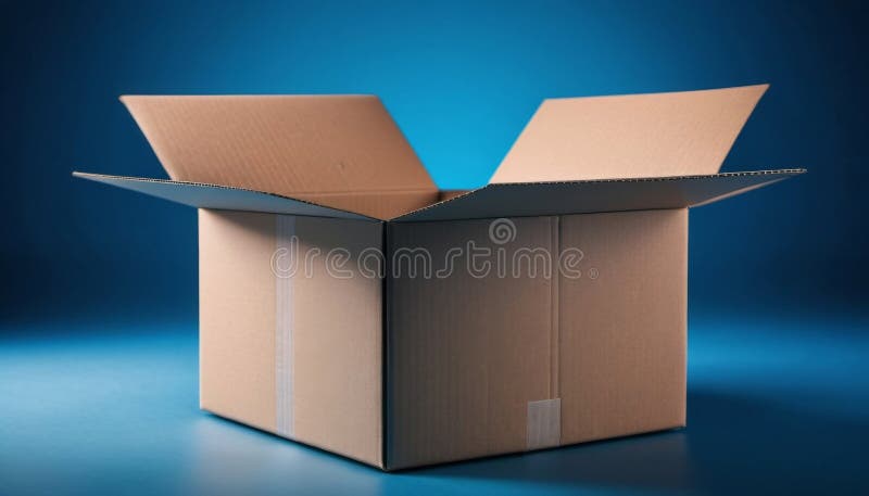 Cardboard Moving Box on Blue Background, Ai Generated, Ai Stock ...