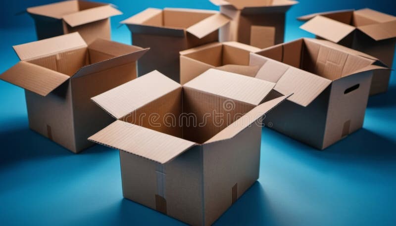 Cardboard Moving Boxes on Blue Background, Ai Generated, Ai Stock ...