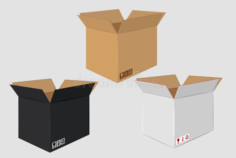 Cardboard Open White Box. Side View Stock Vector - Illustration of ...