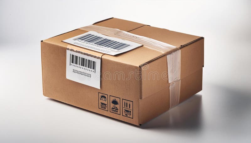 Cardboard Package with Bar Code and Shipping Labels Delivery Concept ...