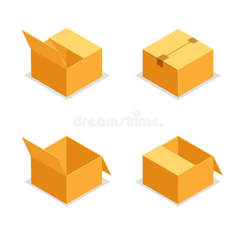 Cardboard Package Boxes Isometric Open Empty Pack Box Isolated Icons ...